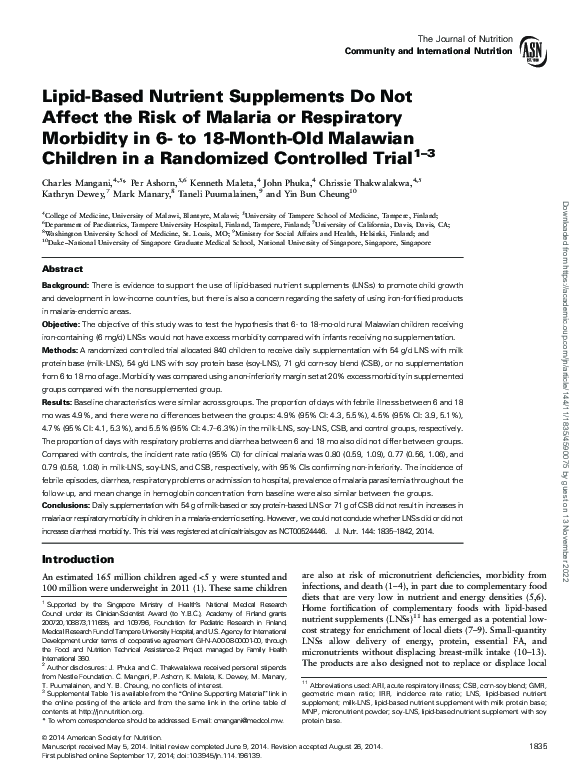 (PDF) Lipid-based nutrient supplements do not affect the risk of ...