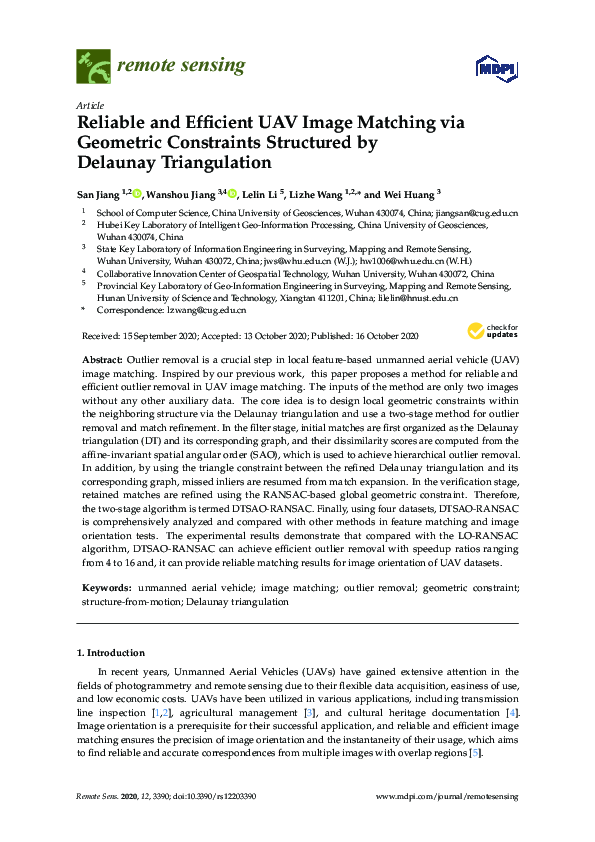 Pdf Reliable And Efficient Uav Image Matching Via Geometric Constraints Structured By Delaunay