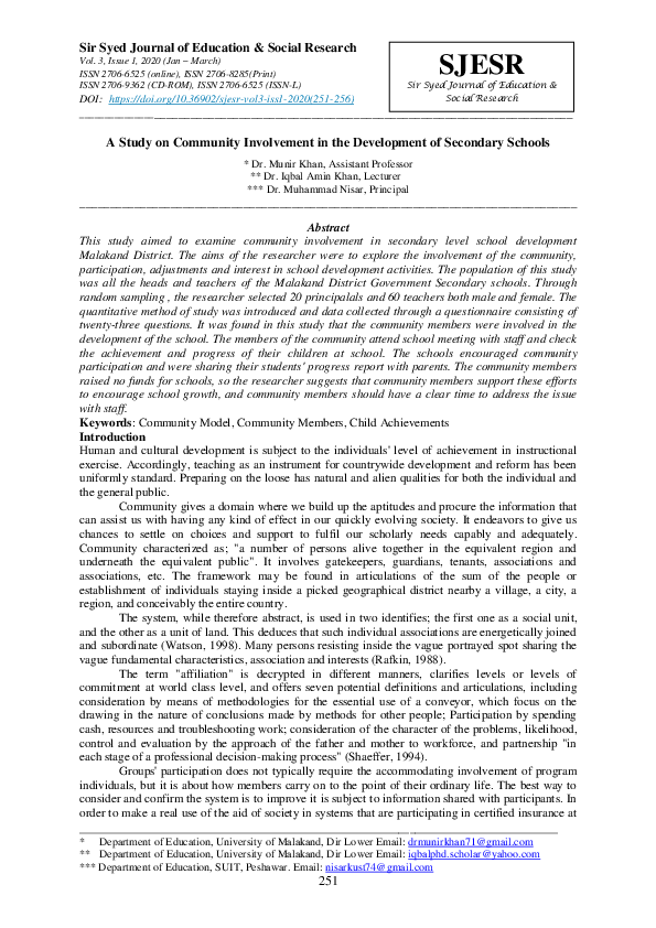 (PDF) A Study on Community Involvement in the Development of Secondary ...
