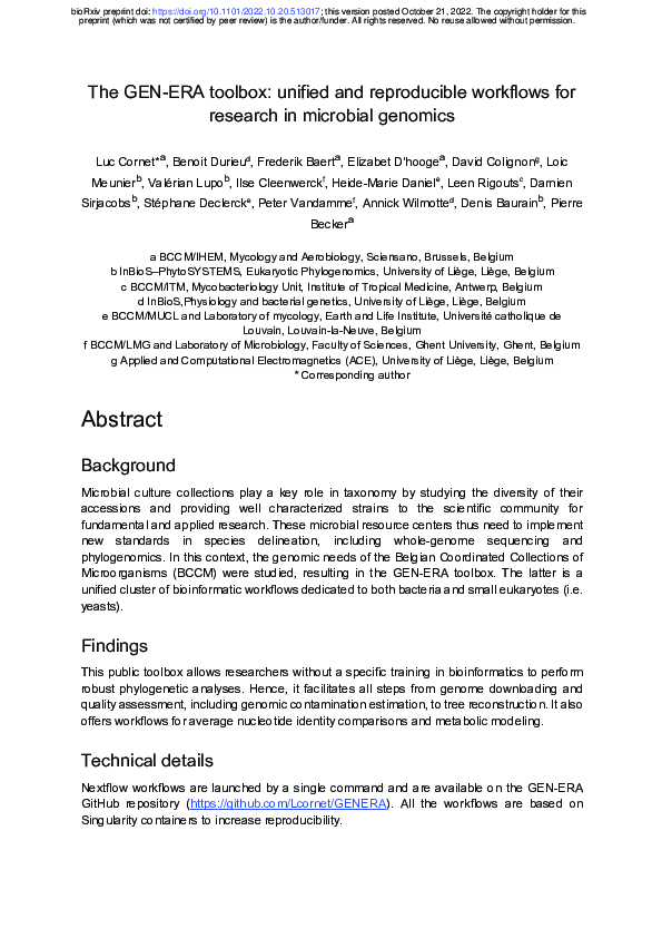 Pdf The Gen Era Toolbox Unified And Reproducible Workflows For