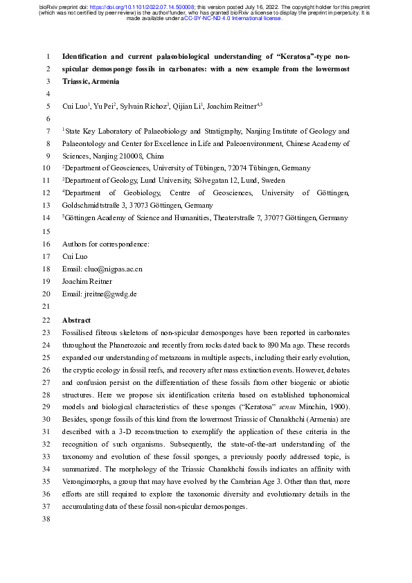 Identification and current palaeobiological understanding of “Keratosa ...