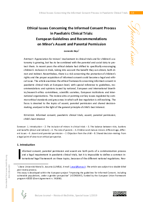 (PDF) Ethical issues concerning the informed consent process in ...