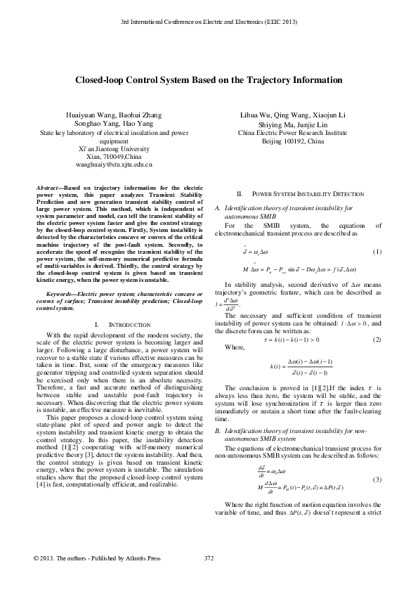 (PDF) Closed-loop Control System Based on the Trajectory Information
