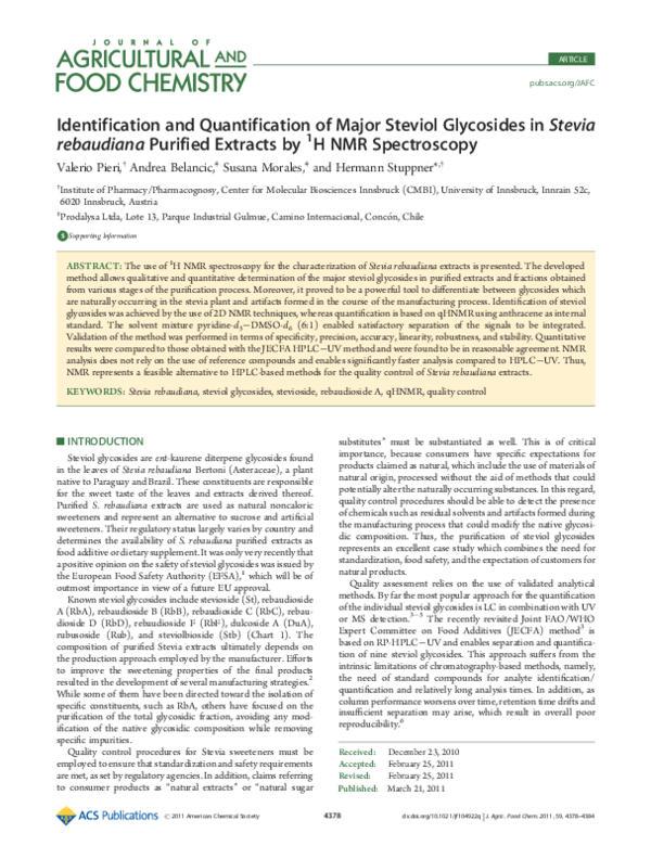 (PDF) Identification and Quantification of Major Steviol Glycosides in ...