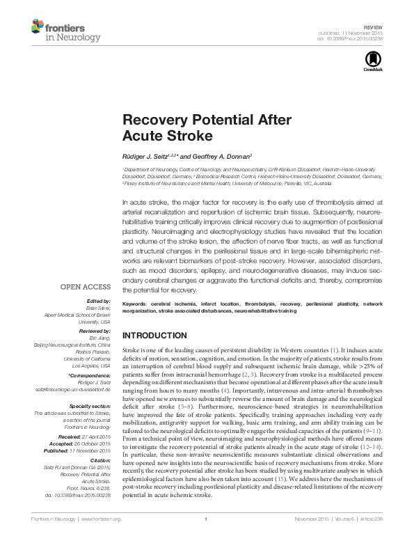 (PDF) Recovery Potential After Acute Stroke