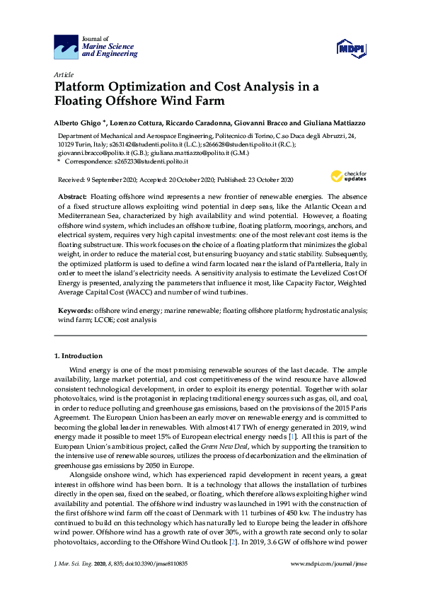 (PDF) Platform Optimization and Cost Analysis in a Floating Offshore ...