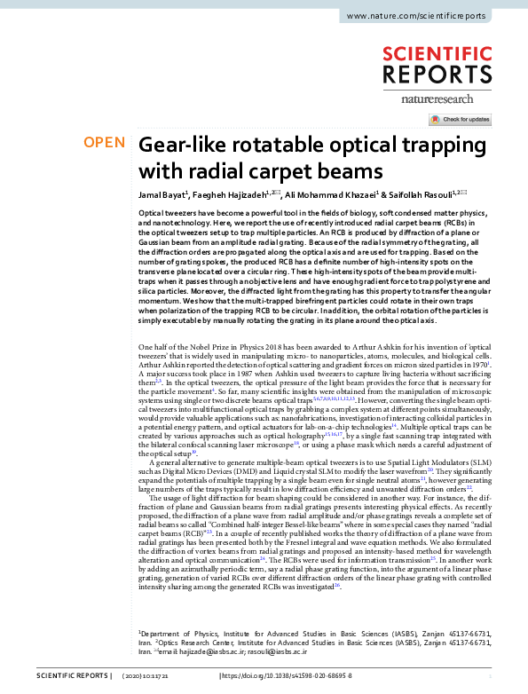 (PDF) Gear-like rotatable optical trapping with radial carpet beams