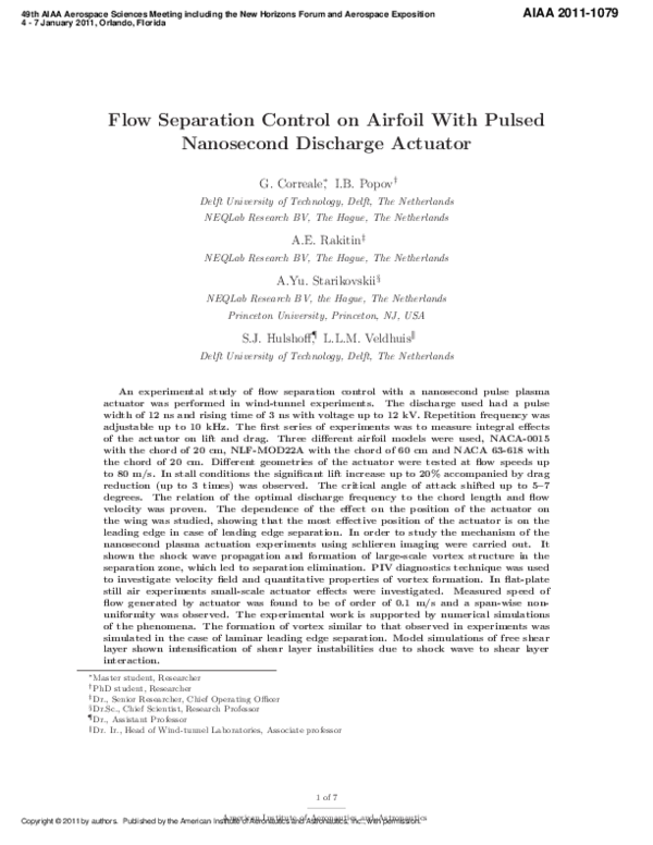(PDF) Flow Separation Control on Airfoil With Pulsed Nanosecond ...