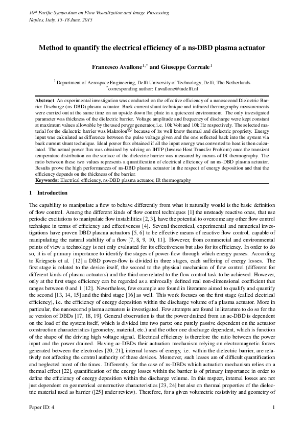 (PDF) Method to quantify the electrical efficiency of a ns-DBD plasma ...