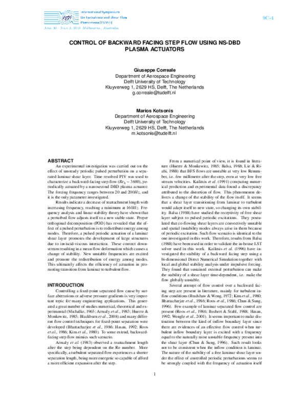 (PDF) Control of Backward Facing Step Flow Using NS-DBD Plasma Actuators
