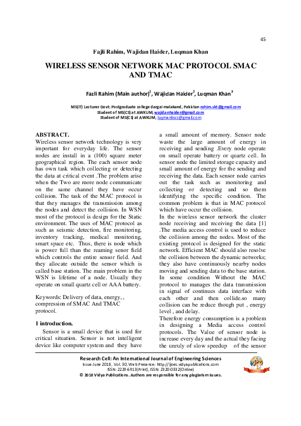 Pdf Wireless Sensor Network Mac Protocol Smac And Tmac