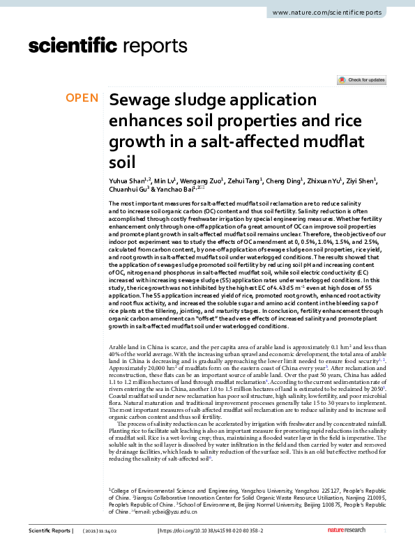 (PDF) Sewage sludge application enhances soil properties and rice growth in a salt-affected ...