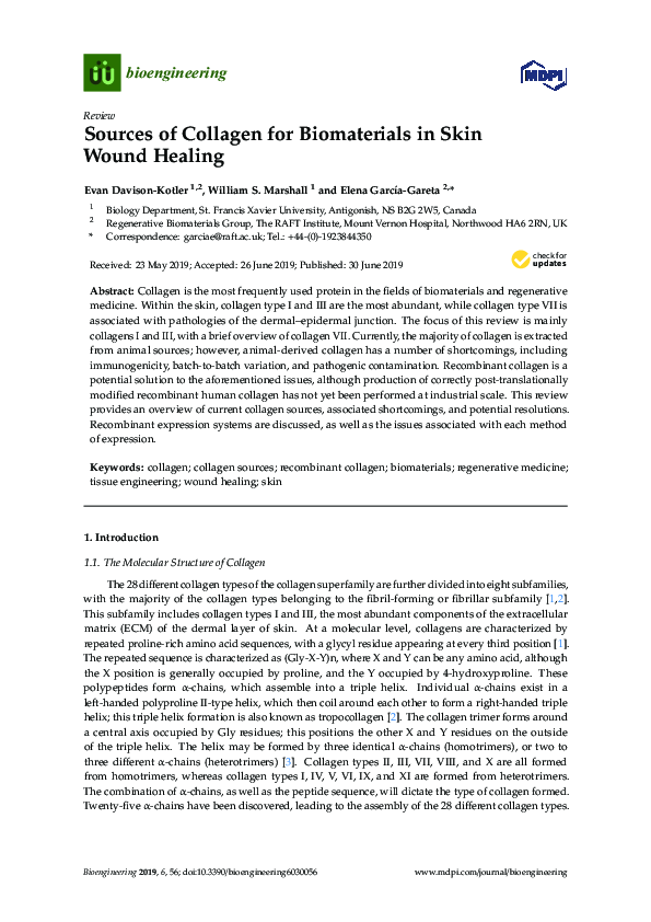 (PDF) Sources of Collagen for Biomaterials in Skin Wound Healing