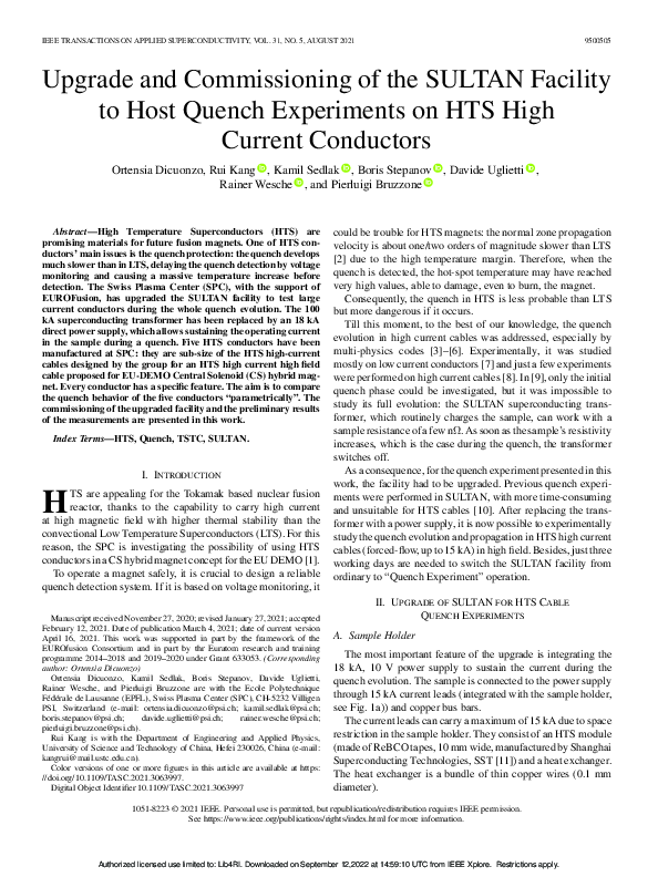 (PDF) Upgrade and Commissioning of the SULTAN Facility to Host Quench ...