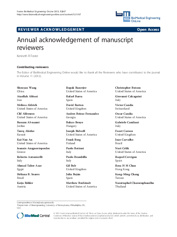 (PDF) Annual acknowledgement of manuscript reviewers