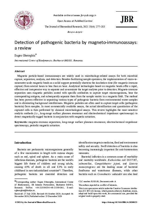 (PDF) Detection of pathogenic bacteria by magneto-immunoassays: a review