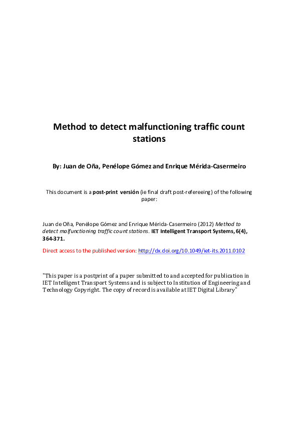 (PDF) Method to detect malfunctioning traffic count stations