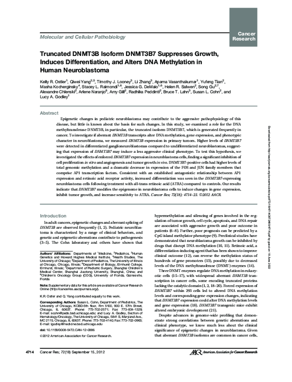 (PDF) Truncated DNMT3B Isoform DNMT3B7 Suppresses Growth, Induces ...