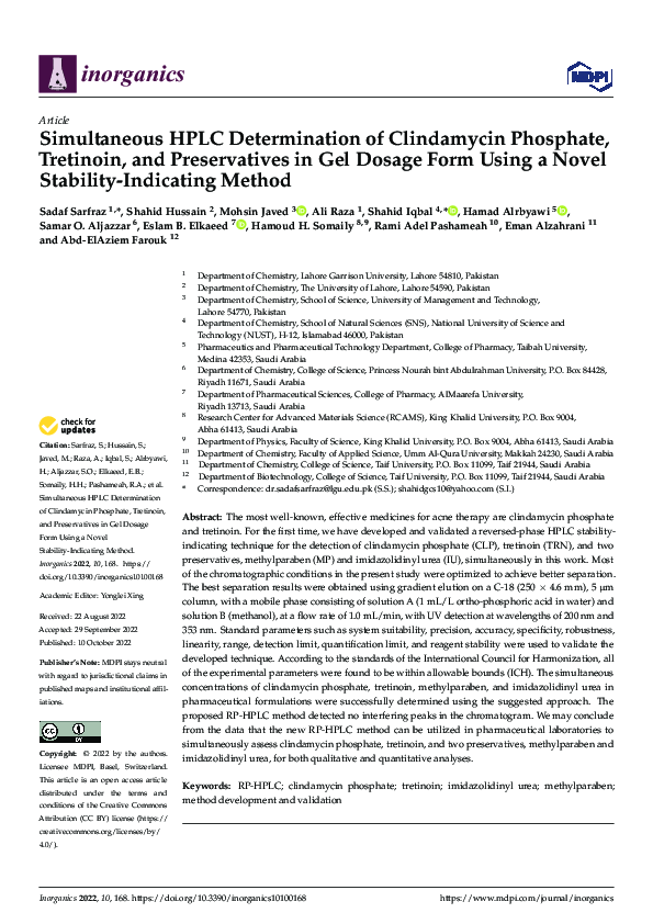 (PDF) Simultaneous HPLC Determination of Clindamycin Phosphate, Tretinoin, and Preservatives in ...