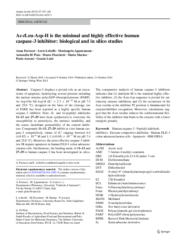 (PDF) Ac-tLeu-Asp-H is the minimal and highly effective human caspase-3 ...