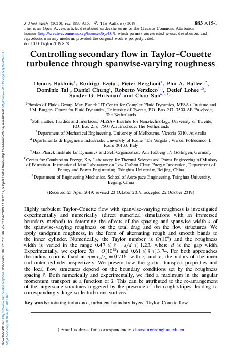 (PDF) Controlling secondary flow in Taylor–Couette turbulence through ...