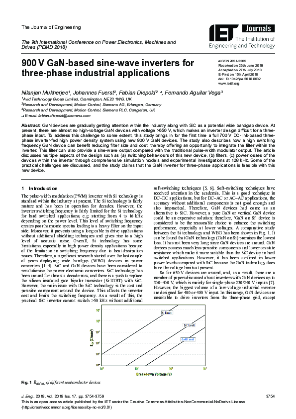 (PDF) 900 V GaN-based sine-wave inverters for three-phase industrial applications