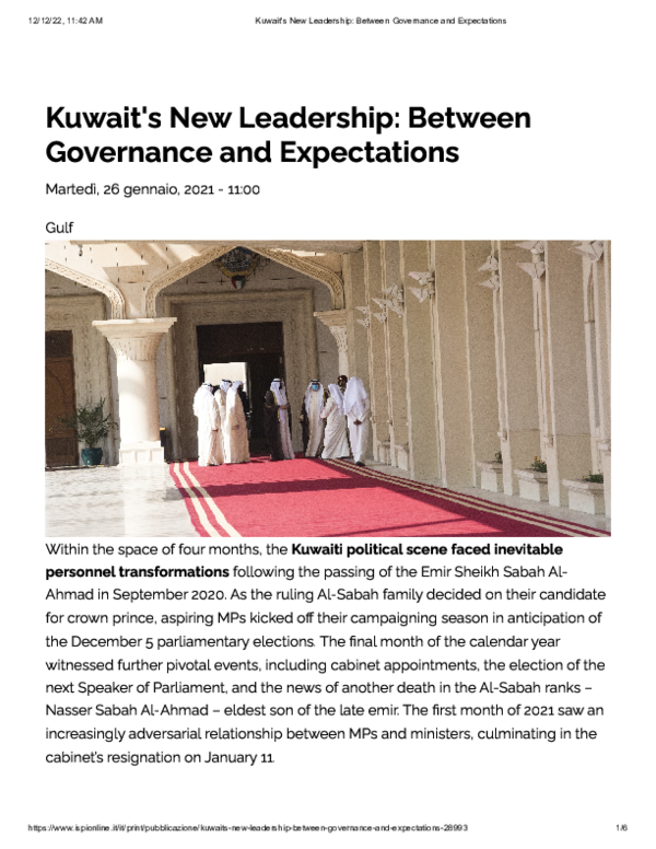 (PDF) Kuwait's New Leadership Between Governance and Expectations