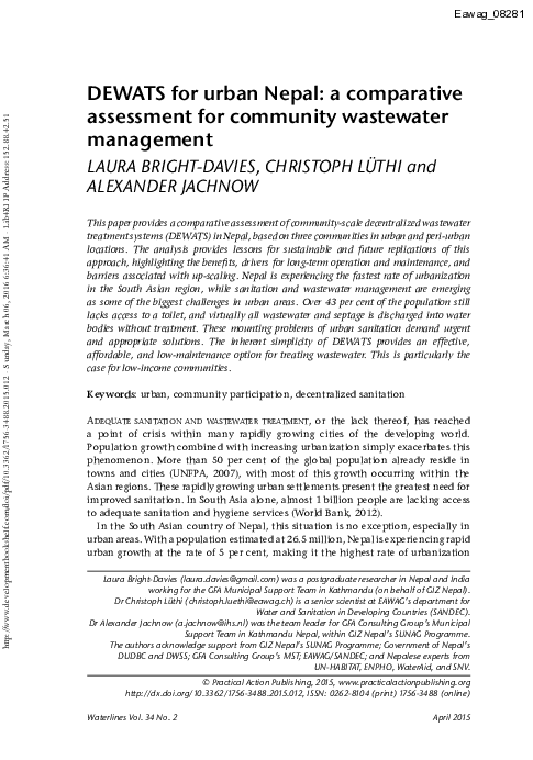 (PDF) DEWATS for urban Nepal: a comparative assessment for community ...