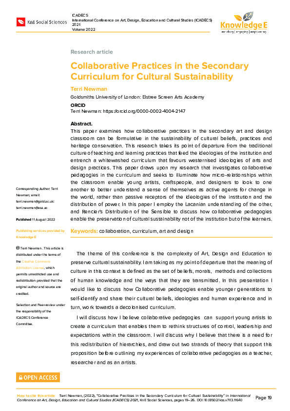 (PDF) Collaborative Practices in the Secondary Curriculum for Cultural Sustainability