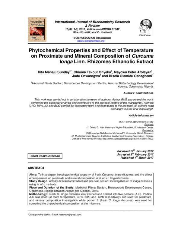 (PDF) Phytochemical Properties and Effect of Temperature on Proximate ...