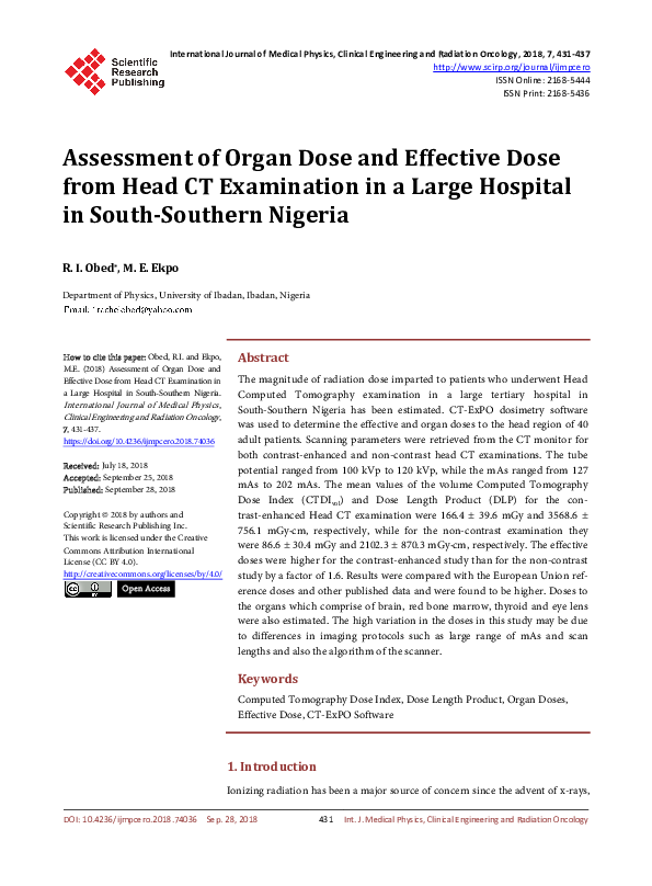 (PDF) Assessment of Organ Dose and Effective Dose from Head CT ...