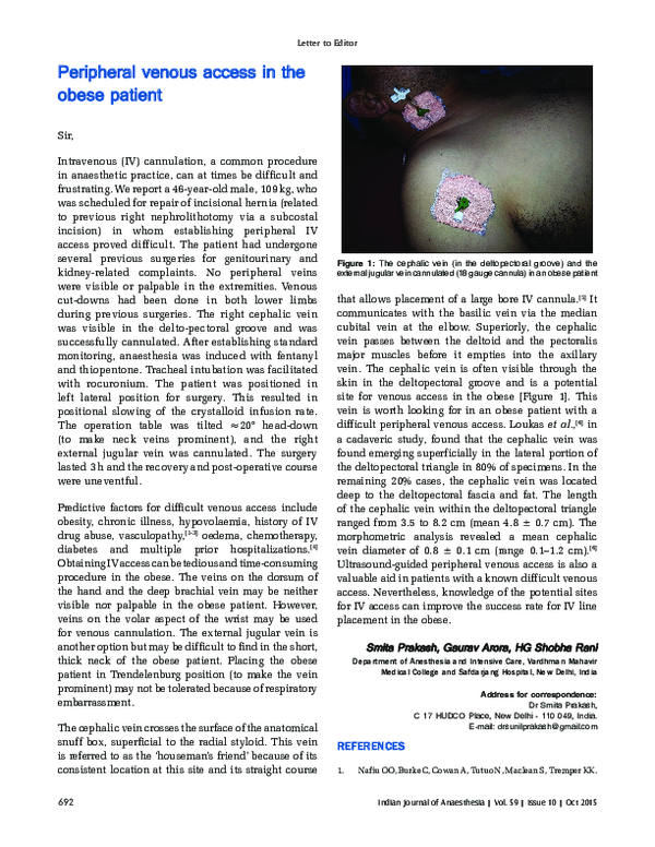 (PDF) Peripheral venous access in the obese patient