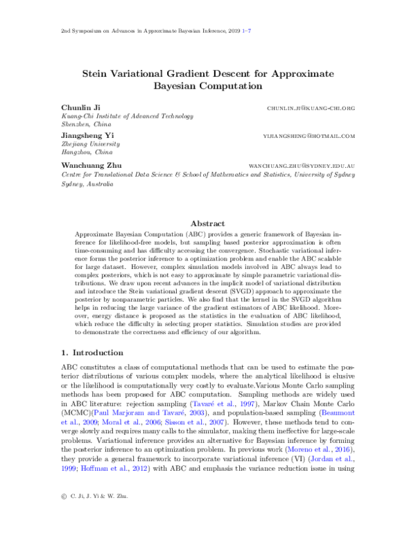 (PDF) Stein Variational Gradient Descent for Approximate Bayesian ...