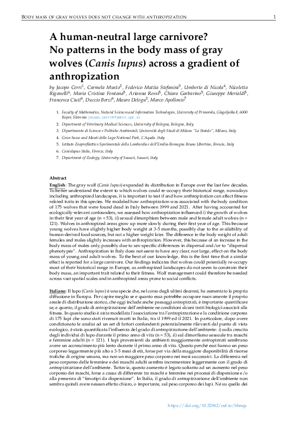 (PDF) A human-neutral large carnivore? No patterns in the body mass of ...