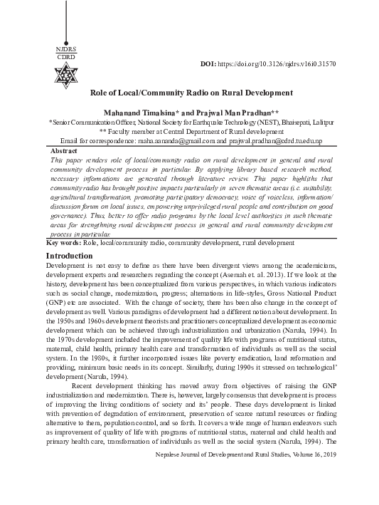 (PDF) Role of Local/Community Radio on Rural Development