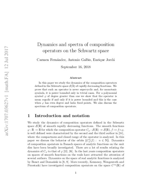 (PDF) Dynamics and spectra of composition operators on the Schwartz space