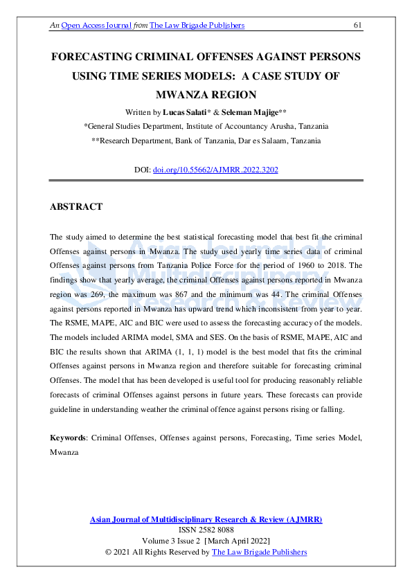 (PDF) Forecasting Criminal Offenses Against Persons Using Time Series ...
