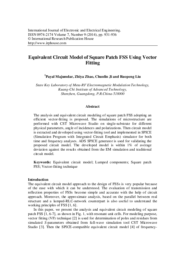 (PDF) Equivalent Circuit Model of Square Patch FSS Using Vector Fitting