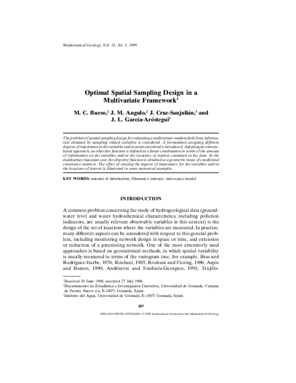 Pdf Optimal Spatial Sampling Design In A Multivariate Framework