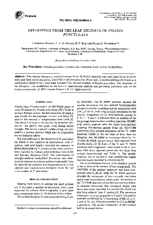 (PDF) Diterpenes from the leaf exudate of Psiadia punctulata