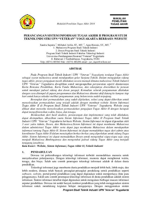 (PDF) PERANCANGAN SISTEM INFORMASI TUGAS AKHIR II PROGRAM STUDI TEKNIK ...