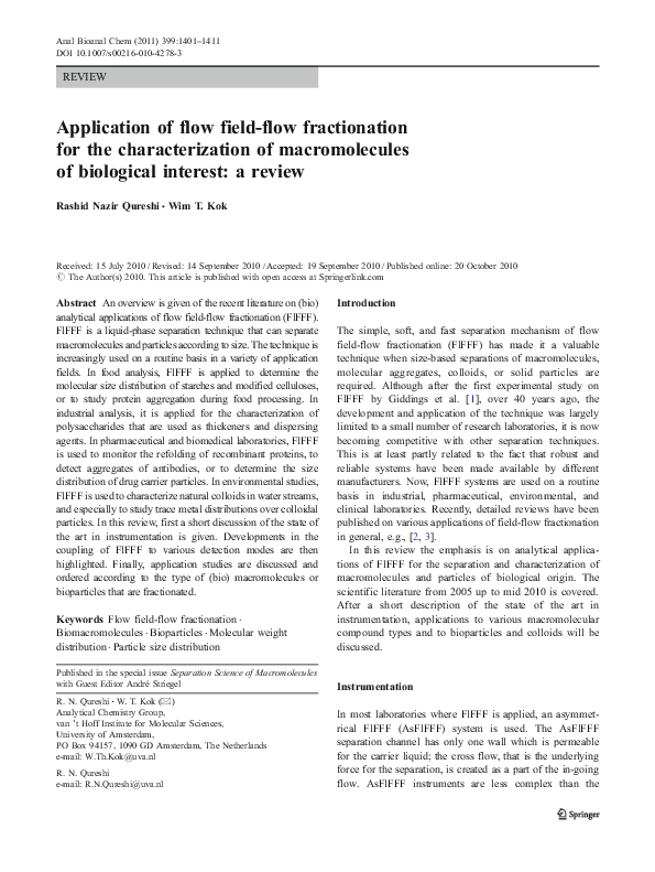 (PDF) Application of flow field-flow fractionation for the ...