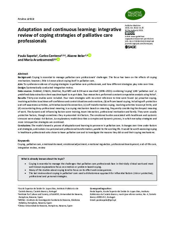 (PDF) Adaptation and continuous learning: integrative review of coping strategies of palliative ...