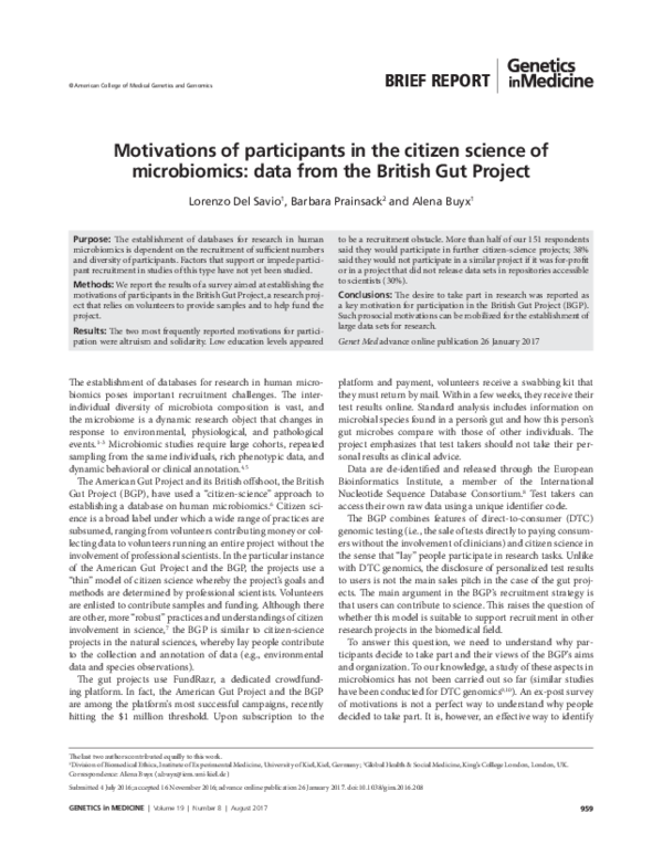 (PDF) Motivations of participants in the citizen science of ...