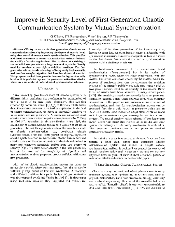 Pdf Improve In Security Level Of First Generation Chaotic Communication System By Mutual
