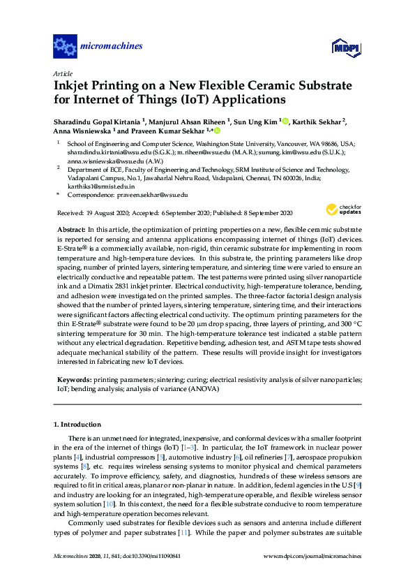 (PDF) Inkjet Printing on a New Flexible Ceramic Substrate for Internet of Things (IoT) Applications