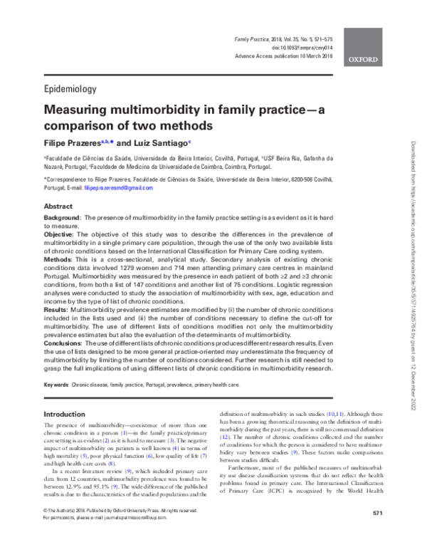 (PDF) Measuring multimorbidity in family practice-a comparison of two ...