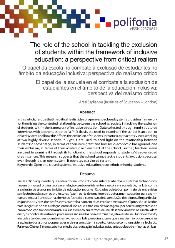 (PDF) The role of the school in tackling the exclusion of students ...