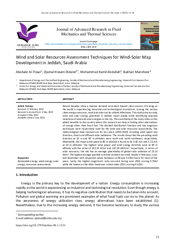(PDF) Wind and Solar Resources Assessment Techniques for Wind-Solar Map Development in Jeddah ...