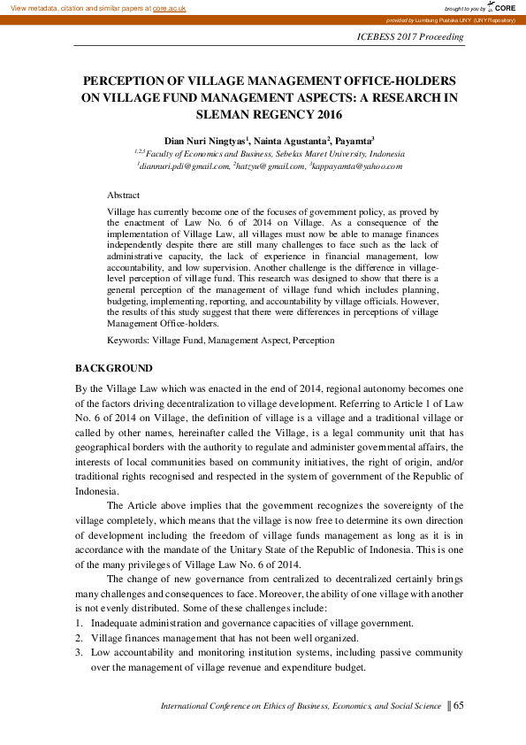 (PDF) Perception of Village Management Office-Holders on Village Fund ...